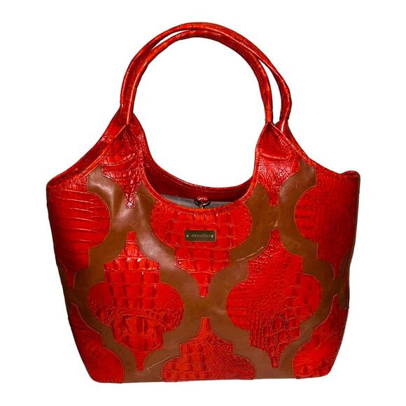 Brahmin | Bags | Brahmin Large Burnt Orange Leather Croc Shopper Tote ...